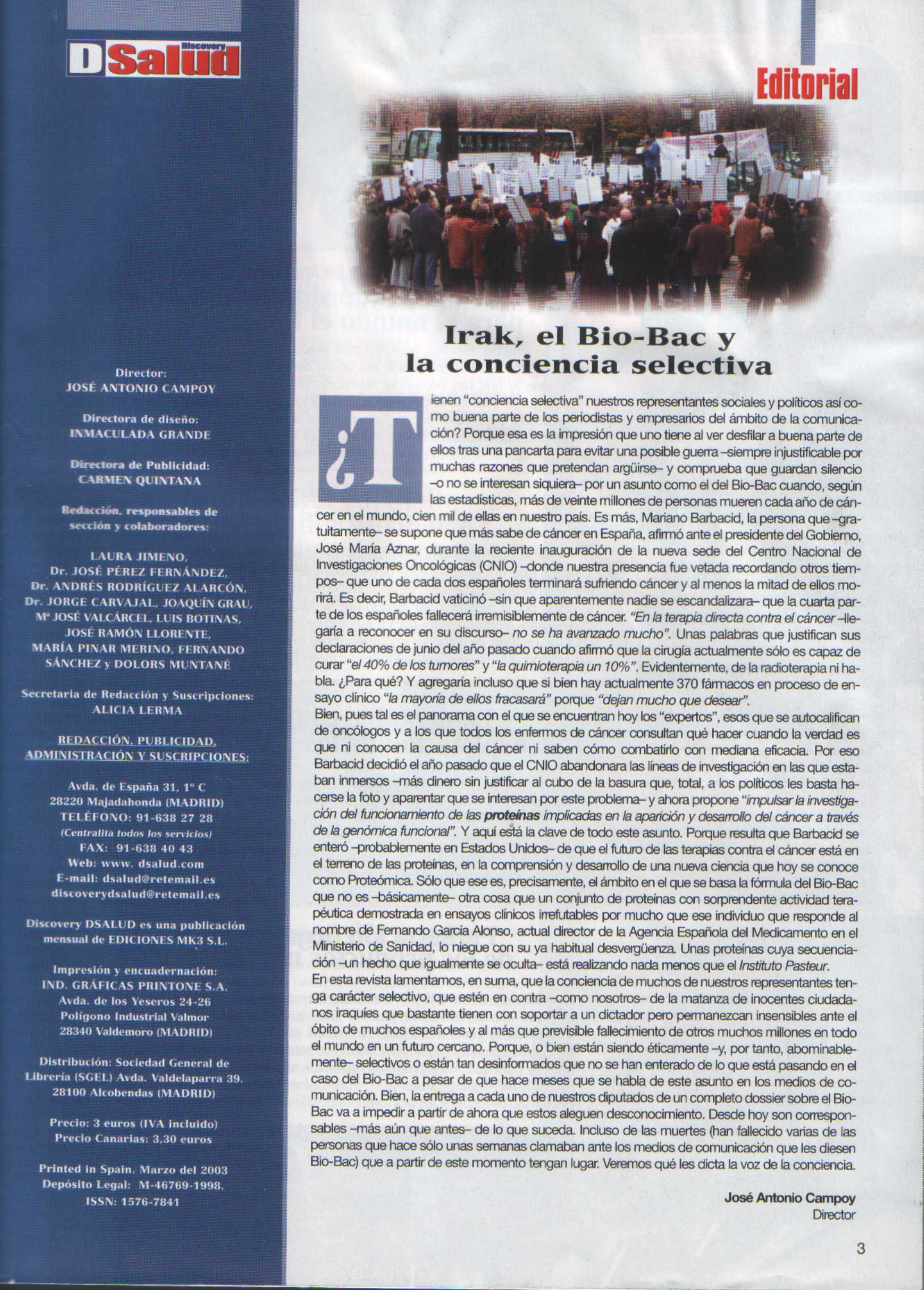 05/03/2003 Irak, Bio-Bac y la conciencia Selectiva